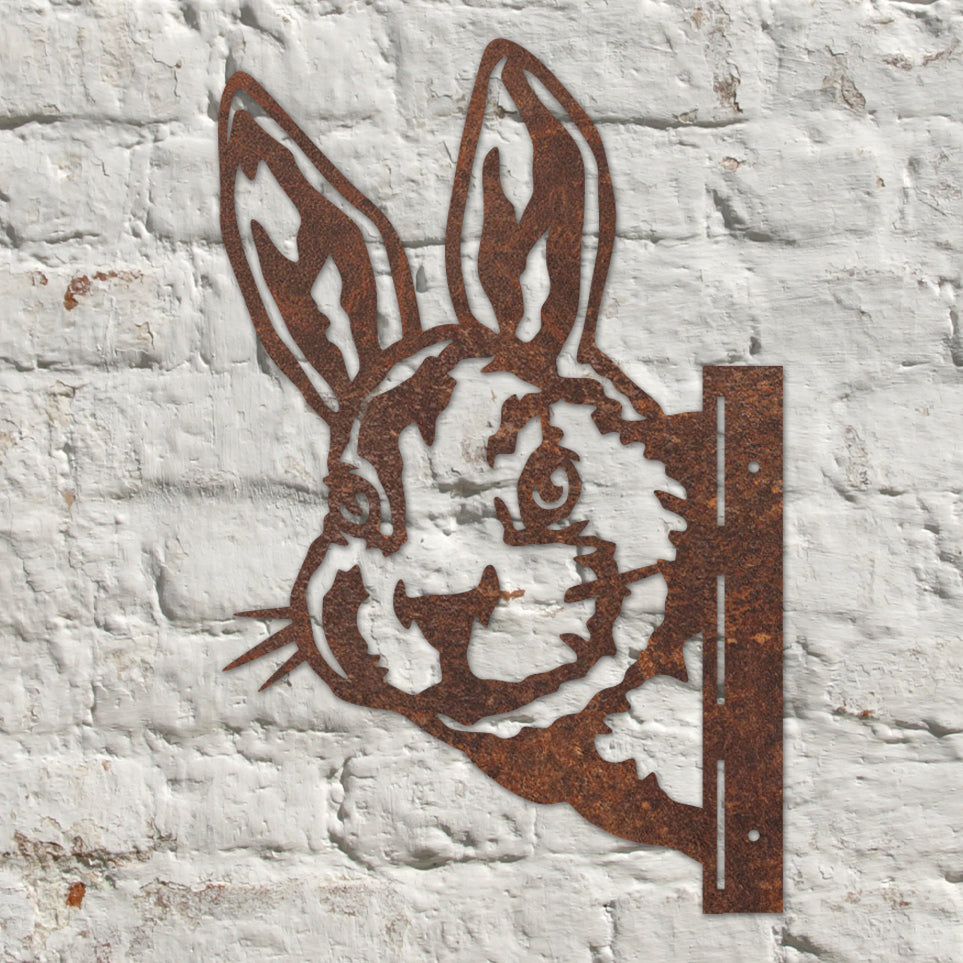 Rustic Metal Peeping Bunny Rabbit Sculpture – Môn Sculptures