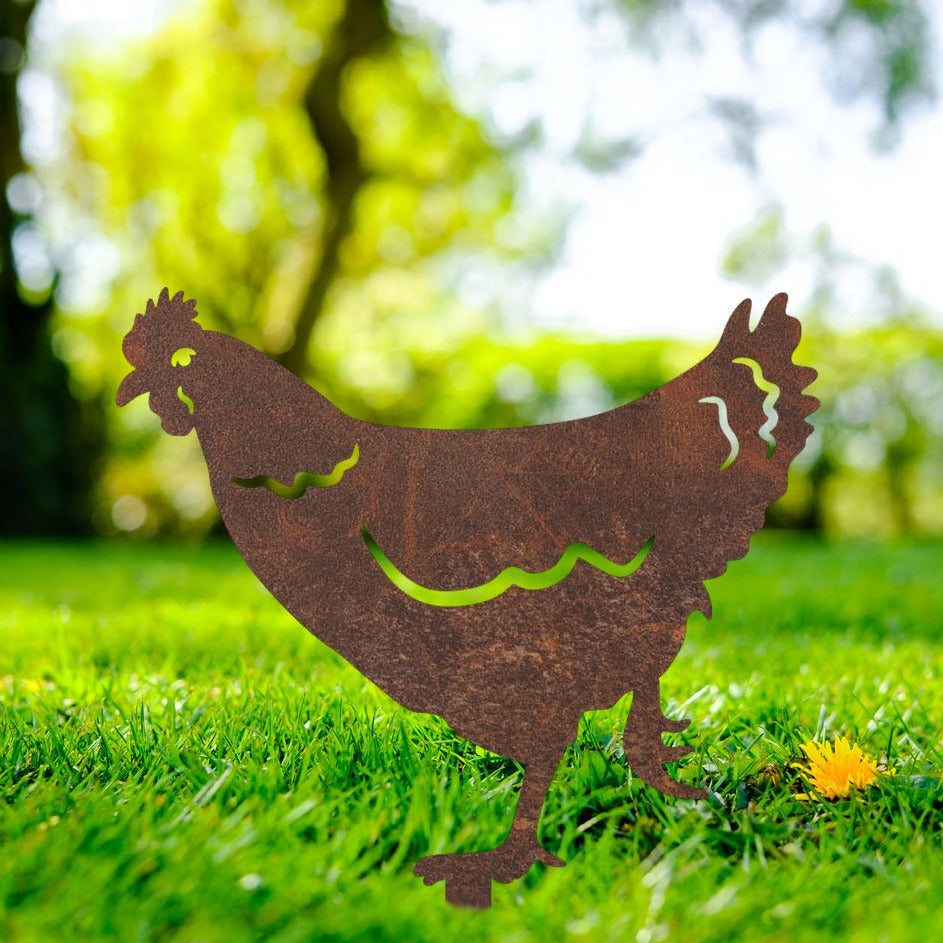 Rustic Metal Chicken Hen Garden Sculpture Ornament - Bespoke Handmade ...